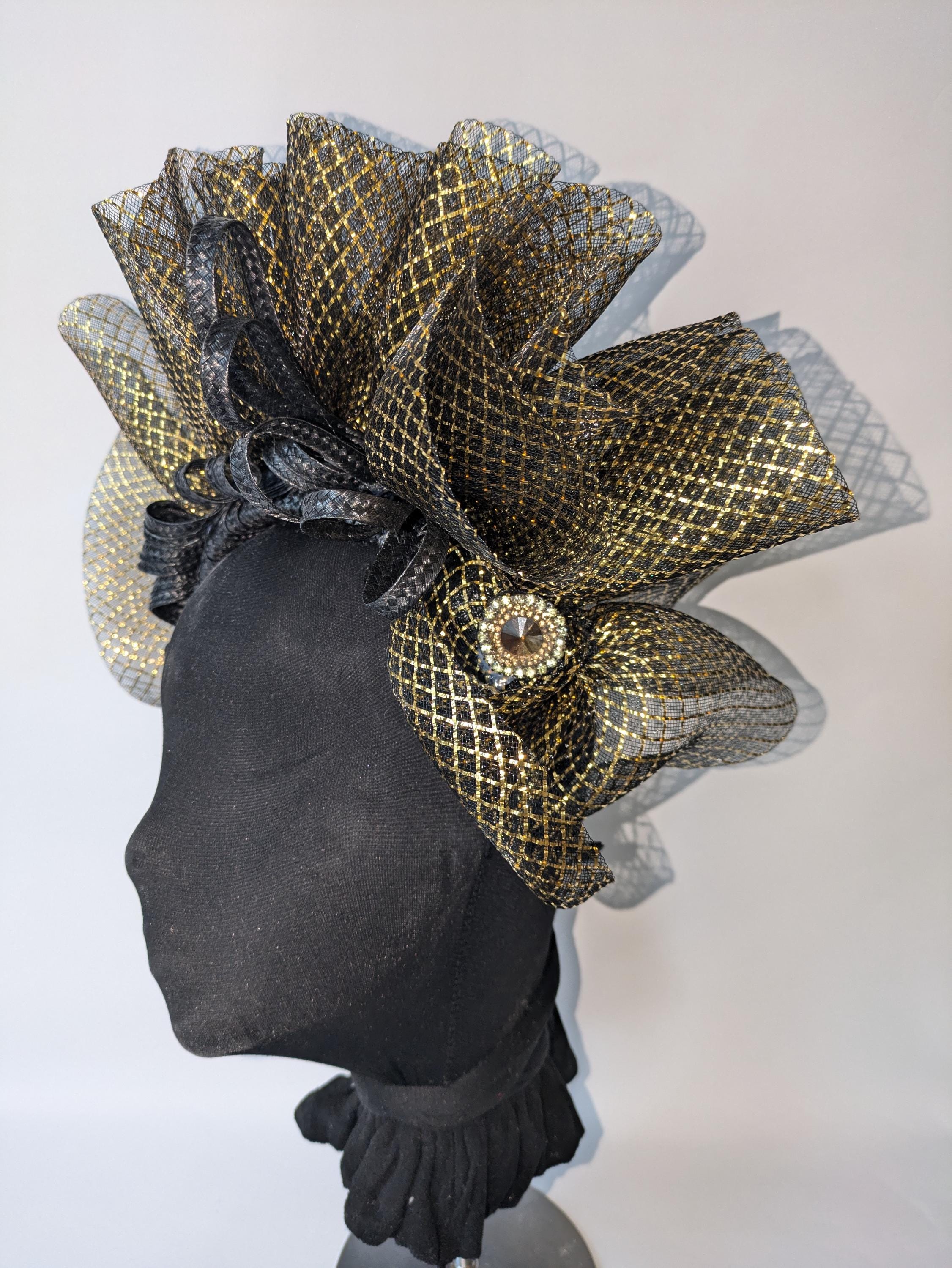 Gold and Black Crinoline Fascinator Ascot |derby | Weddings - Etsy