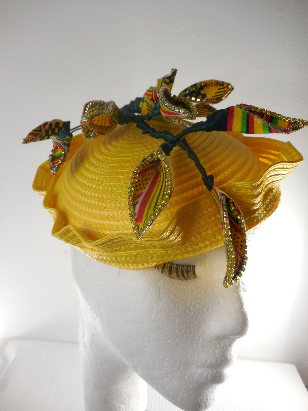 Yellow African Print Hat | Fascinator Ankara, Kente - Etsy