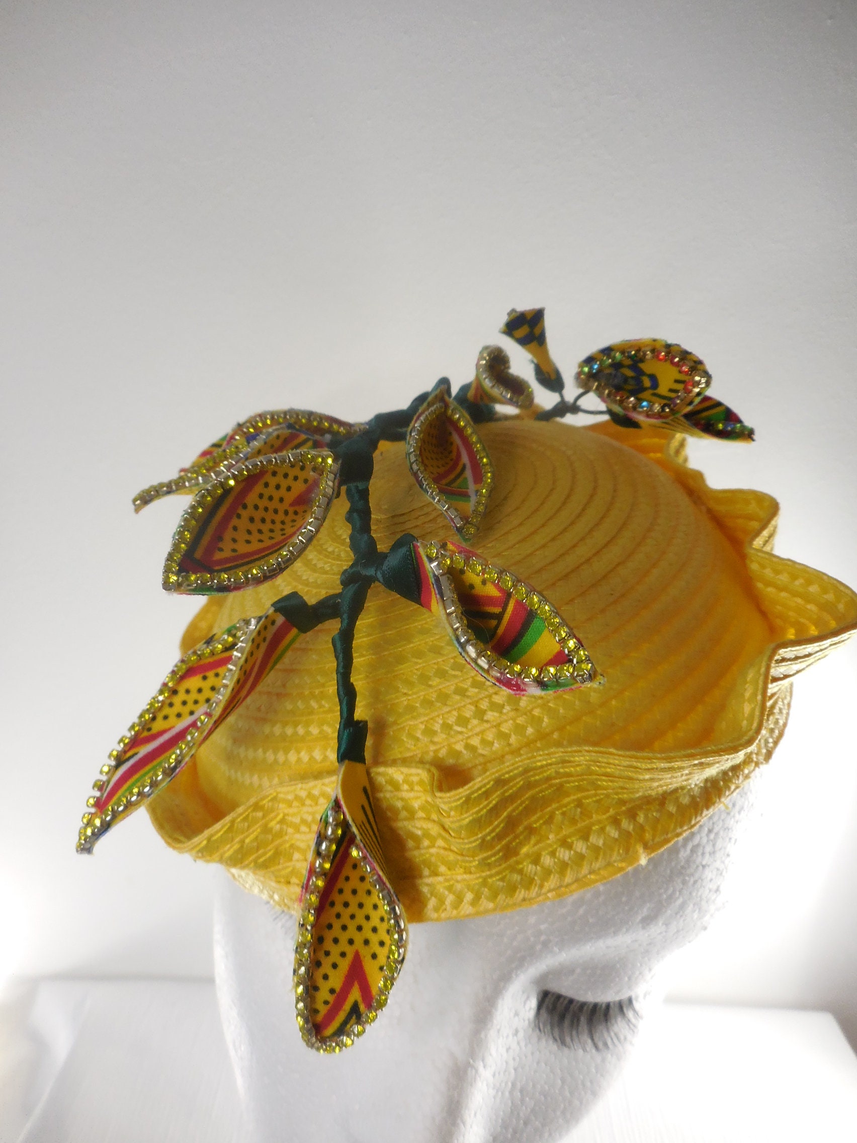 Yellow African Print Hat | Fascinator Ankara, Kente - Etsy