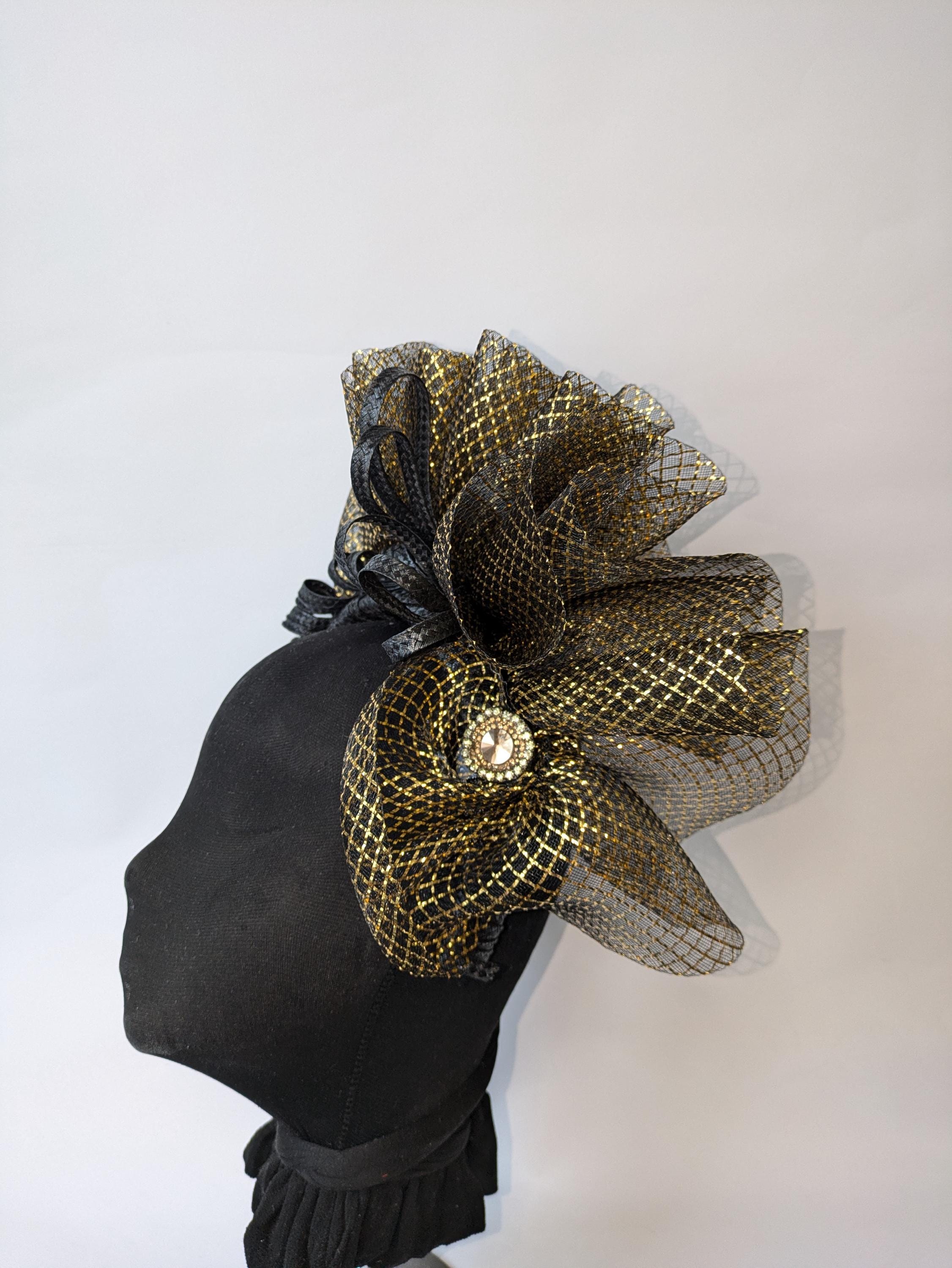Gold and Black Crinoline Fascinator Ascot |derby | Weddings - Etsy