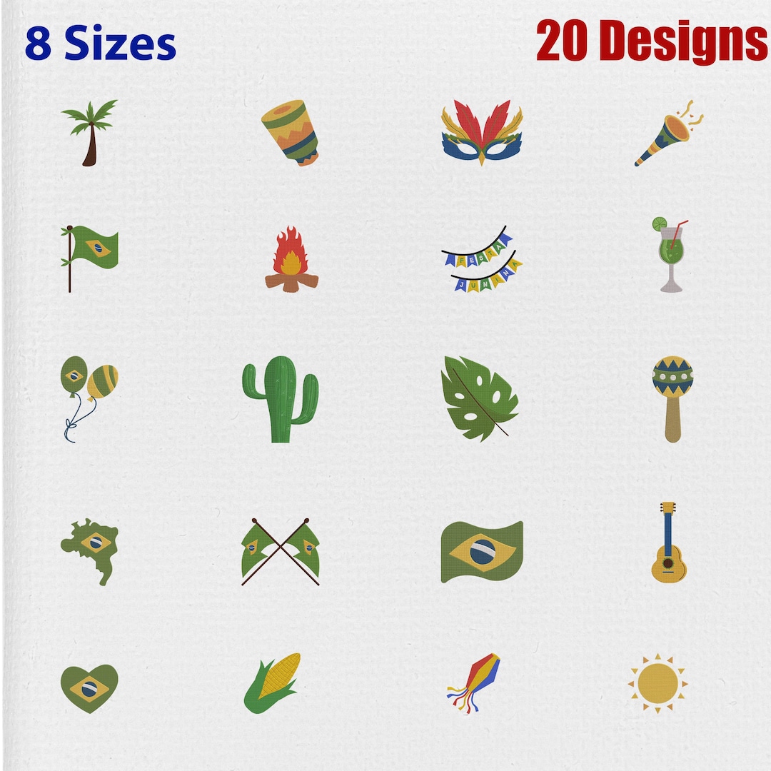 Brazil Icons Embroidery Set - Brazilian Culture Bundle Machine File (8 ...