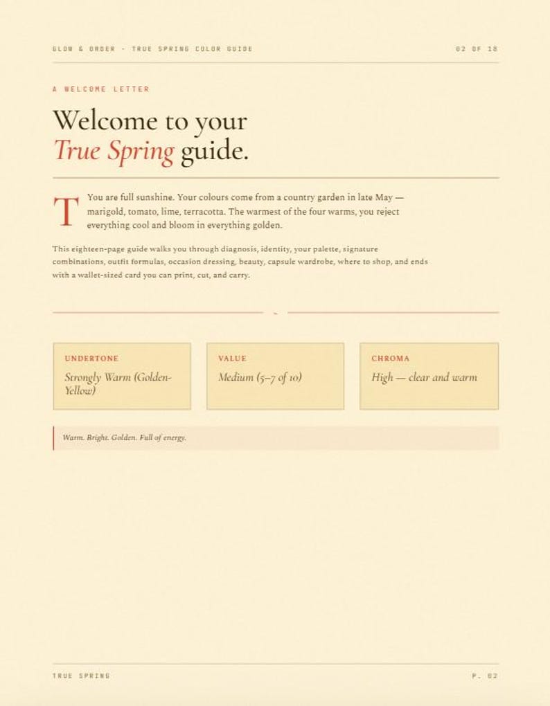 True Spring Color Analysis Guide | Seasonal Color Palette PDF ...