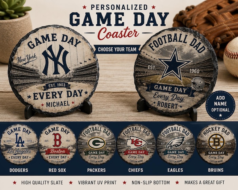 Personalized Sports Slate Coaster | Custom Team Fan Gift, Man Cave ...