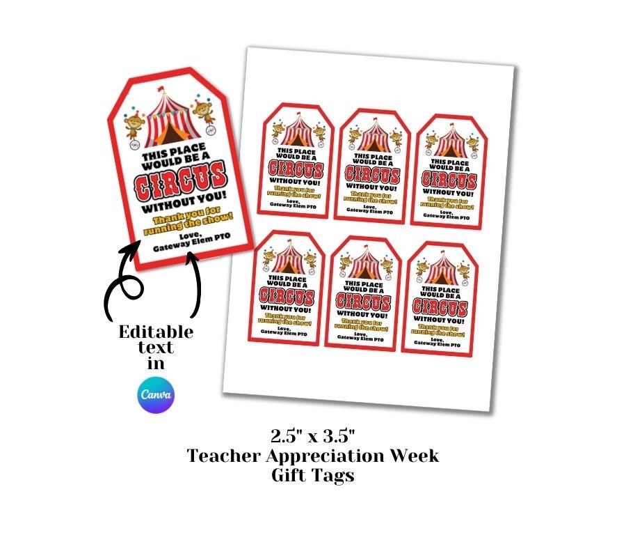 Circus Teacher Appreciation Week Kit: Editable Canva Template (digital ...