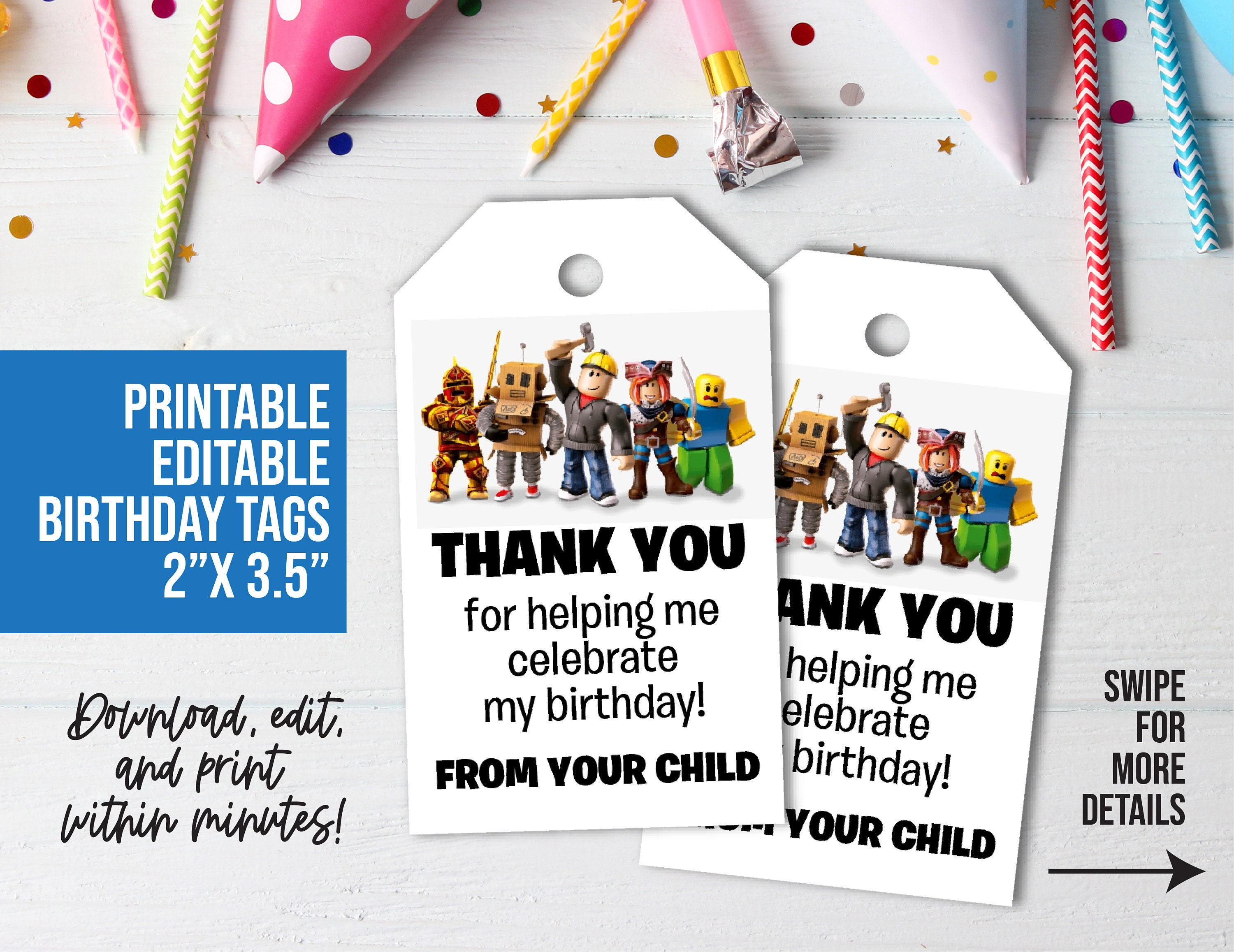 Editable Printable Birthday Tag Roblox Class Fun Gift Treat Etsy Ireland