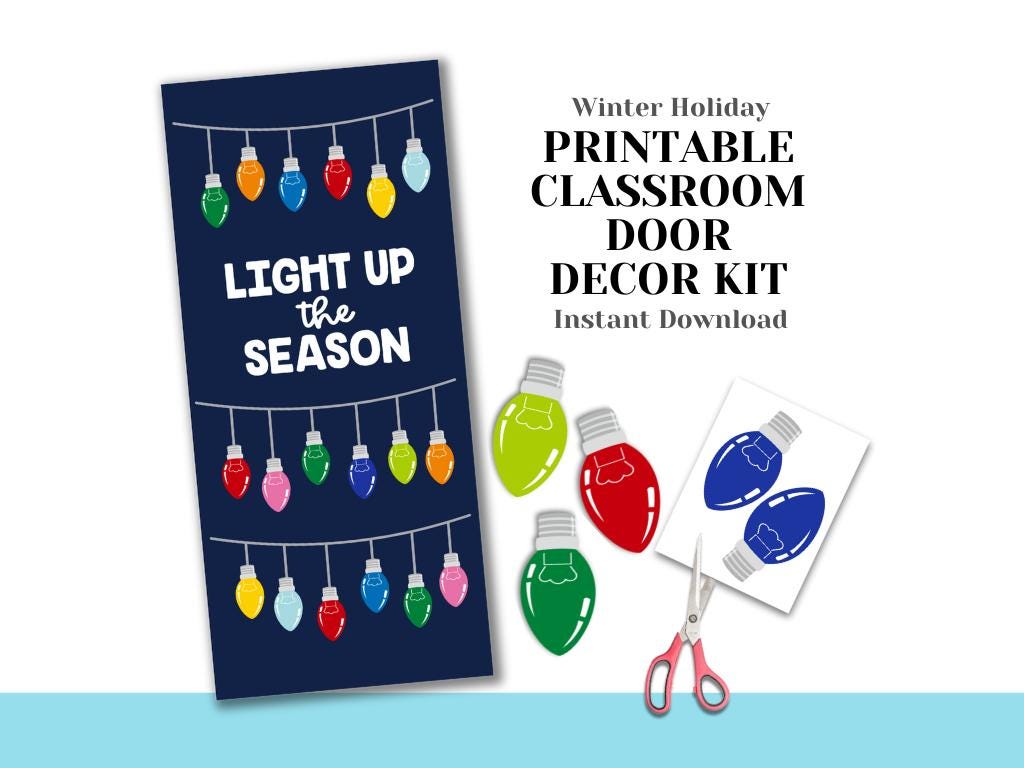 Holiday Classroom Door Decor Kit: Christmas Lights Theme (digital ...