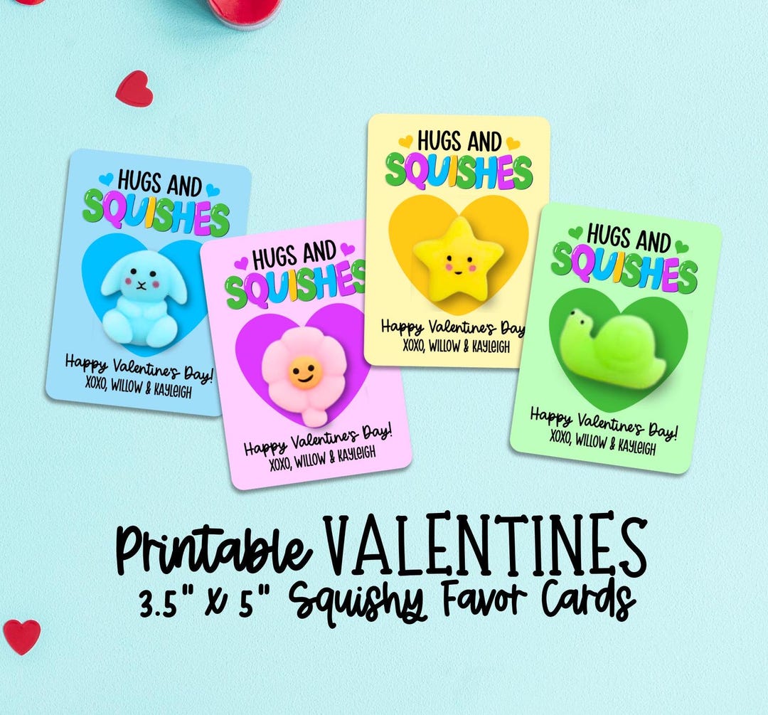Editable HUGS AND SQUISHES Squishy Squishie Valentines, Instant ...