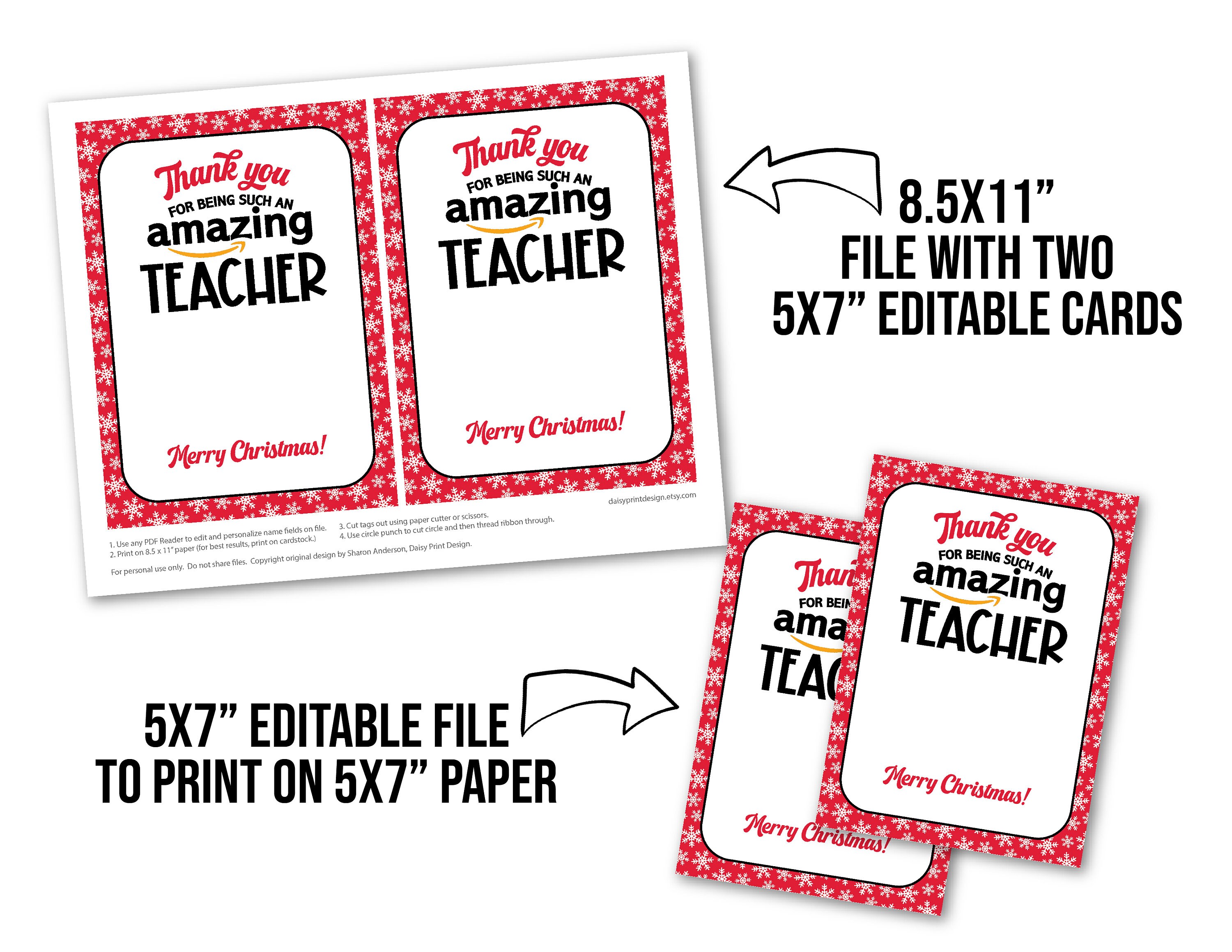 Editable Christmas Teacher Amazon Gift Card Tag (digital Download) - Etsy