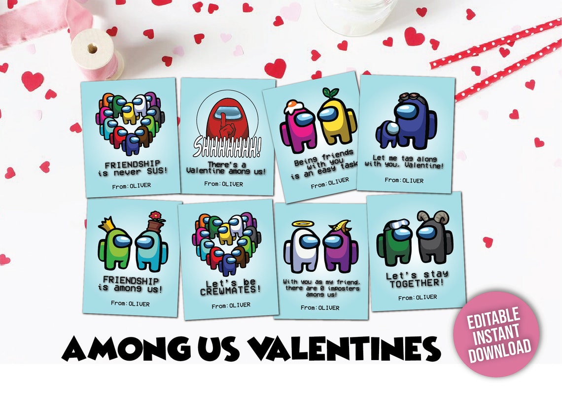 Editable Among Us Valentines, Printable, DIY, Gamer, Boy, Girl, Class ...