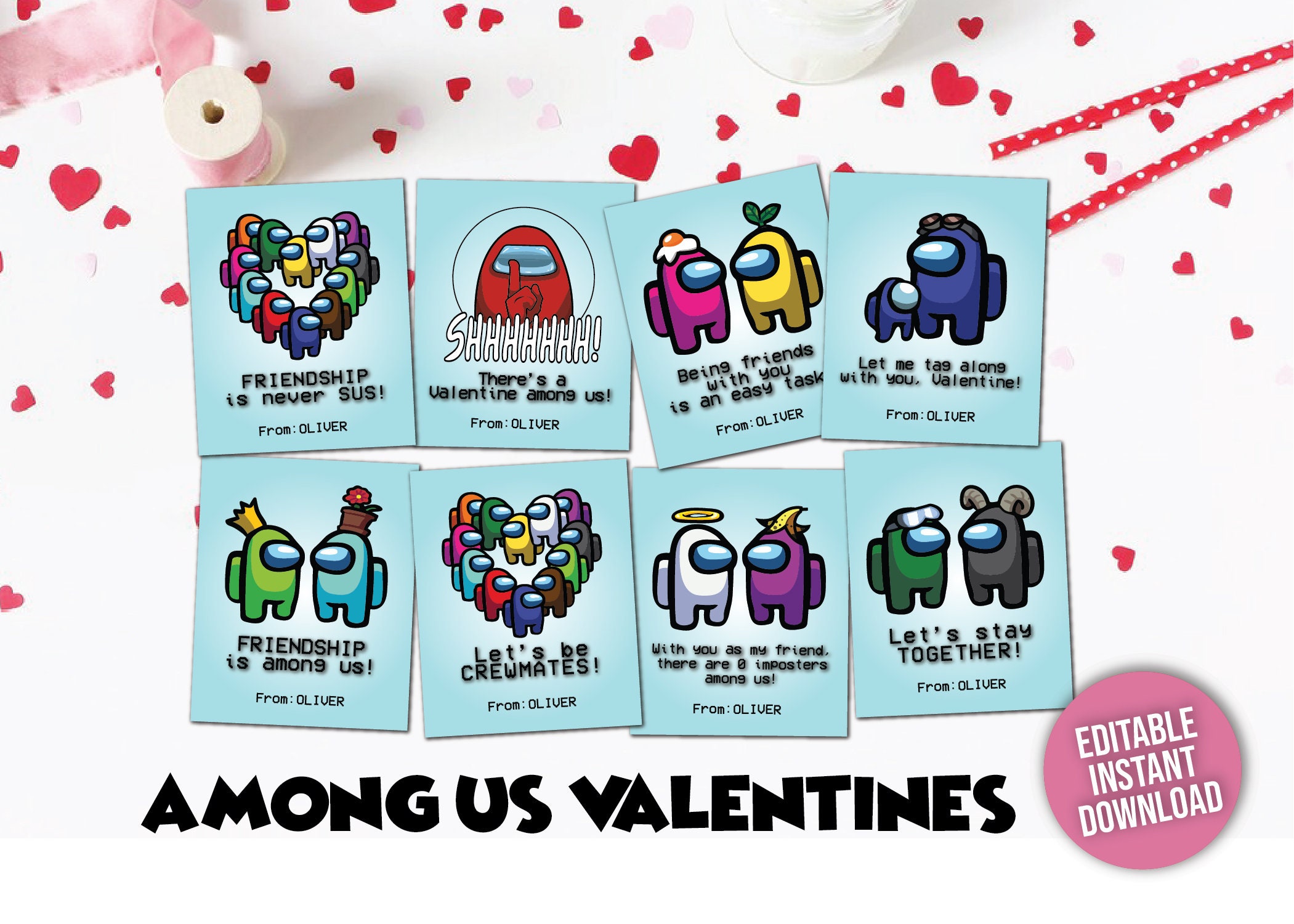 Editable Among Us Valentines, Printable, DIY, Gamer, Boy, Girl, Class ...