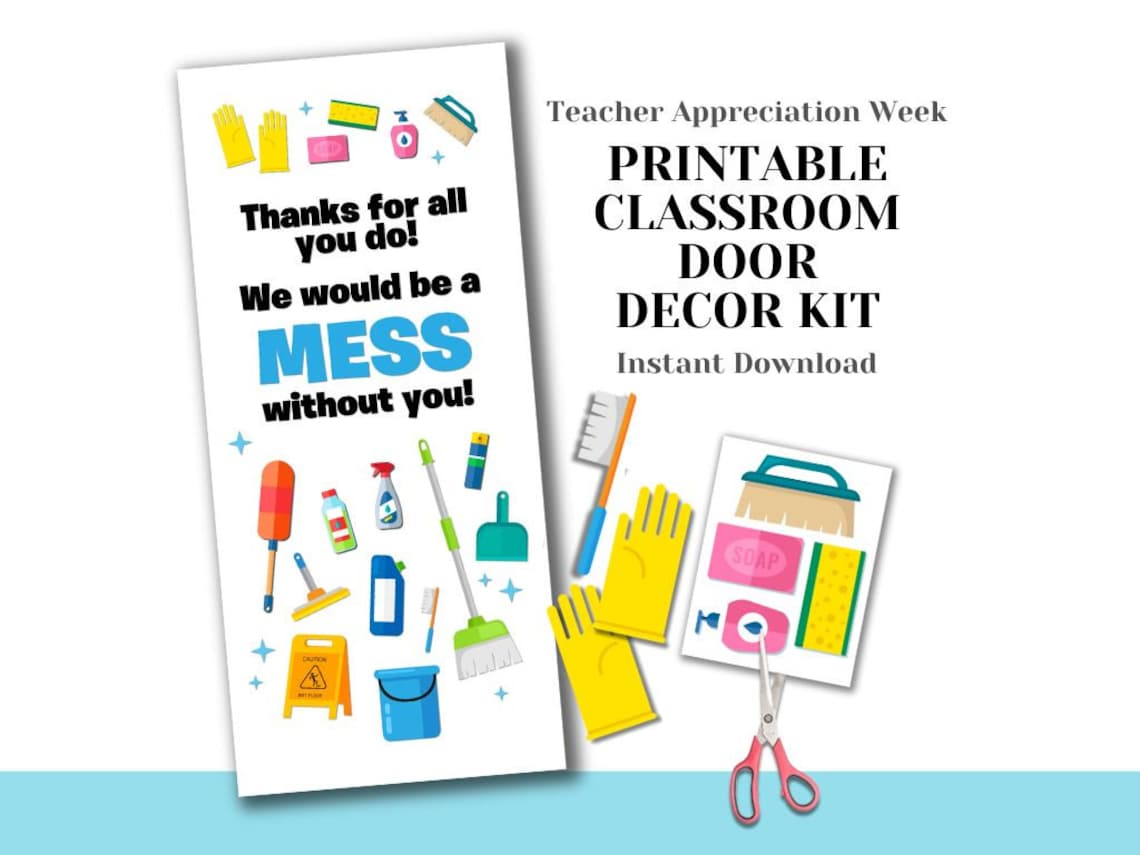 Custodian Appreciation Door Decor Kit: Printable Cleaning Supplies ...