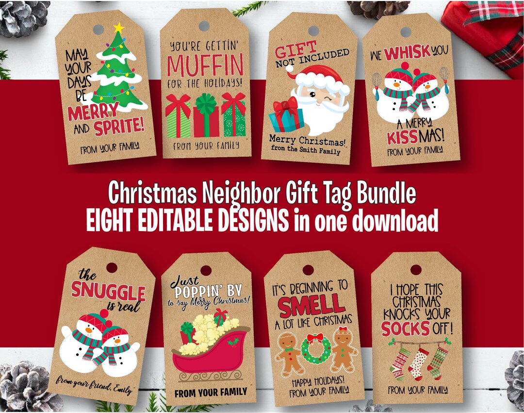Editable Printable Christmas Tag BUNDLE, Holiday Gift, Cute Festive ...