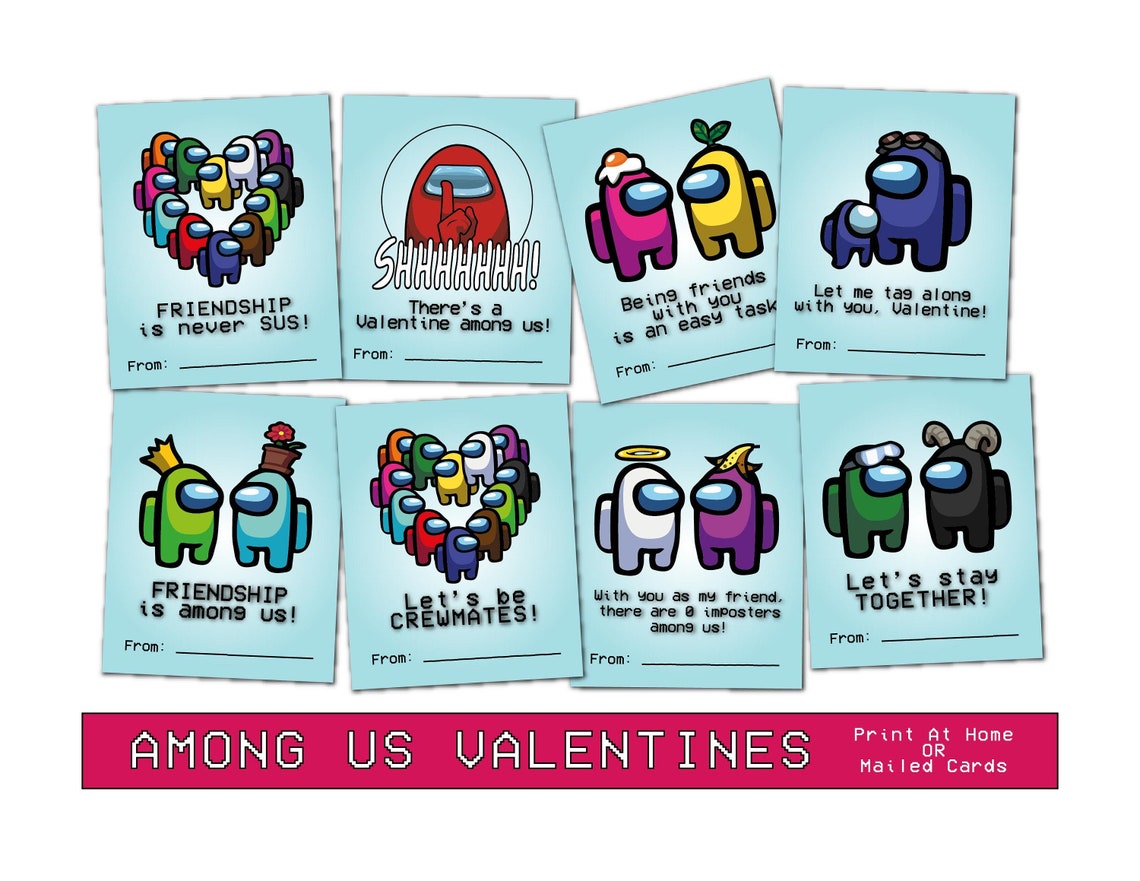 Editable Among Us Valentines, Printable, DIY, Gamer, Boy, Girl, Class ...