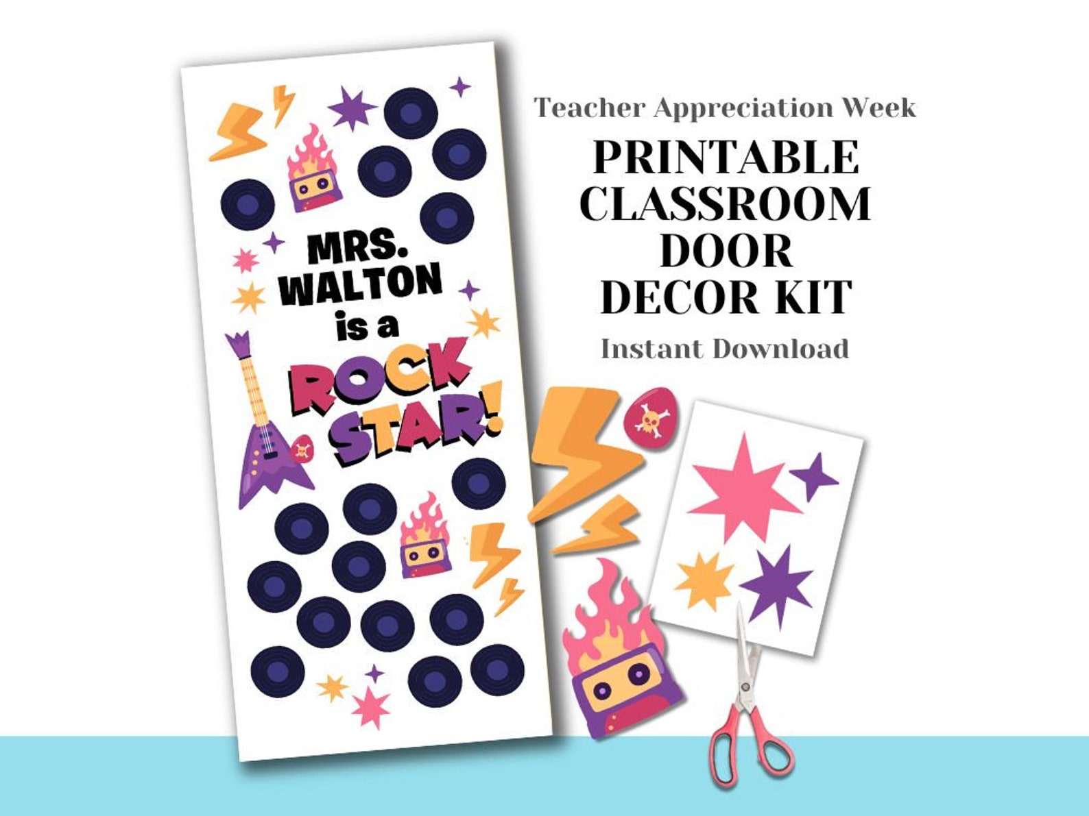 Rock Star Teacher Appreciation Door Decor Kit (digital Download) - Etsy