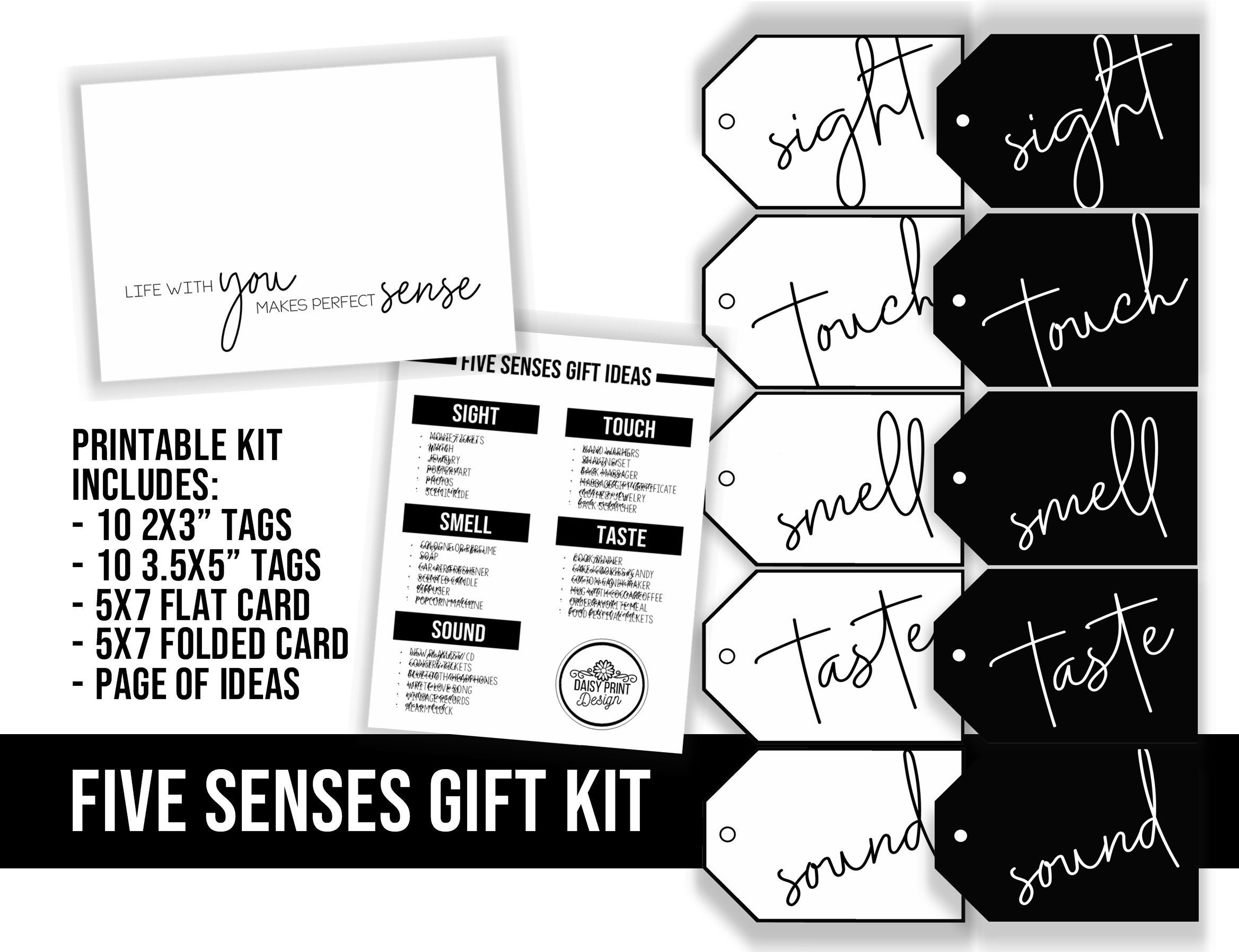 Five Senses Printable Tag Gift Kit Bundle Love Easy DIY for | Etsy