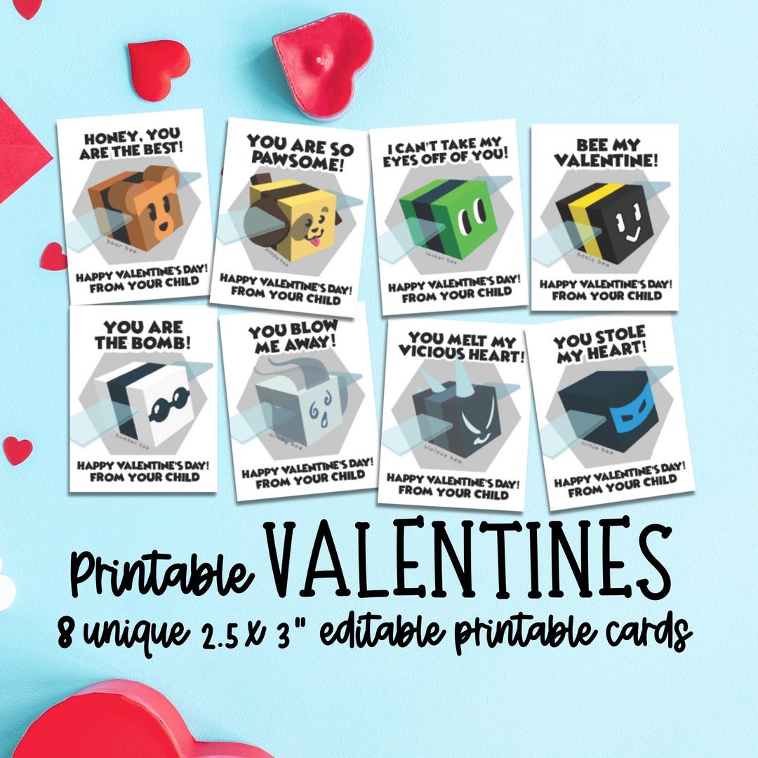 Editable Bee Swarm Valentines, Instant Download Printable Boy, Girl ...