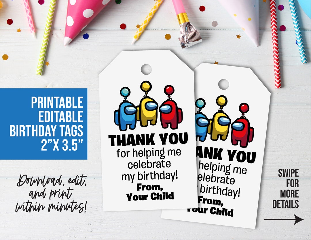 Editable Printable Birthday Tag Among Us Class Fun Gift Treat - Etsy Canada