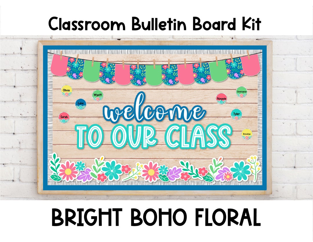 Boho Floral Classroom Bulletin Board Kit – Printable Decor (digital ...