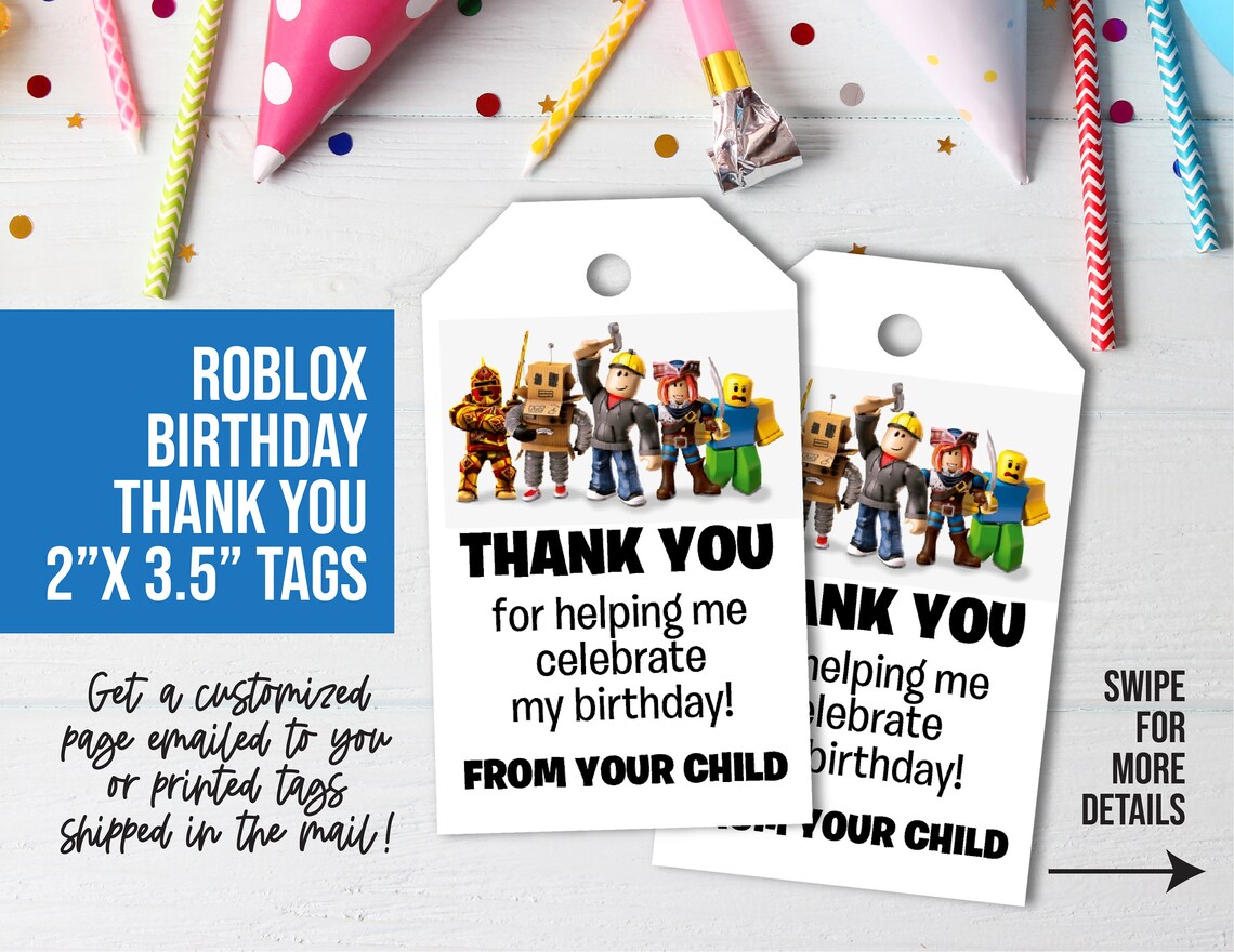 Printed Birthday Gift Tag Roblox Thank You Tag Card - Etsy