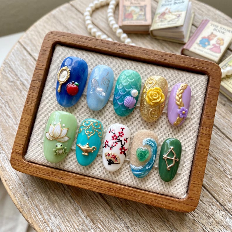 Disney Princess Press on Nails, Custom Fairy Tale Fake Nails, Whimsical ...