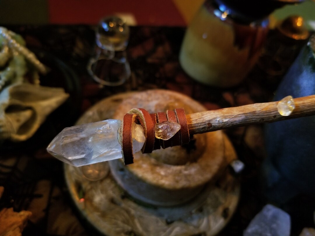 Quartz and Citrine Pine Magic Wand. Quartz Tipped Wand. Handmade Witch ...