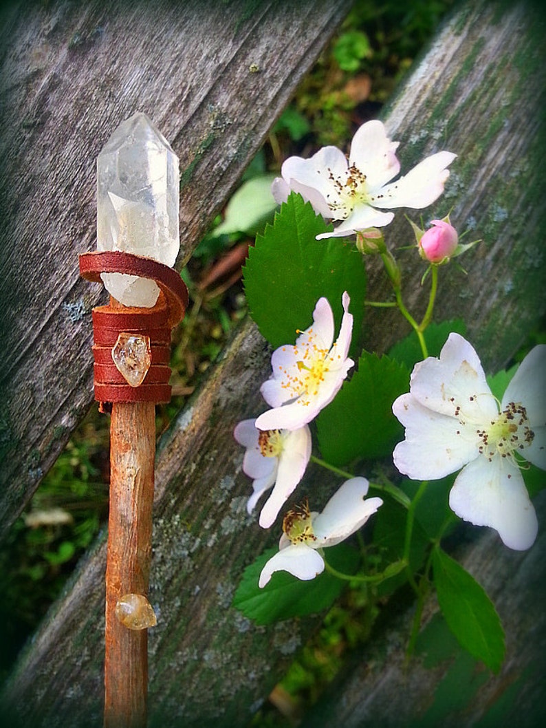 Quartz and Citrine Pine Magic Wand. Quartz Tipped Wand. - Etsy