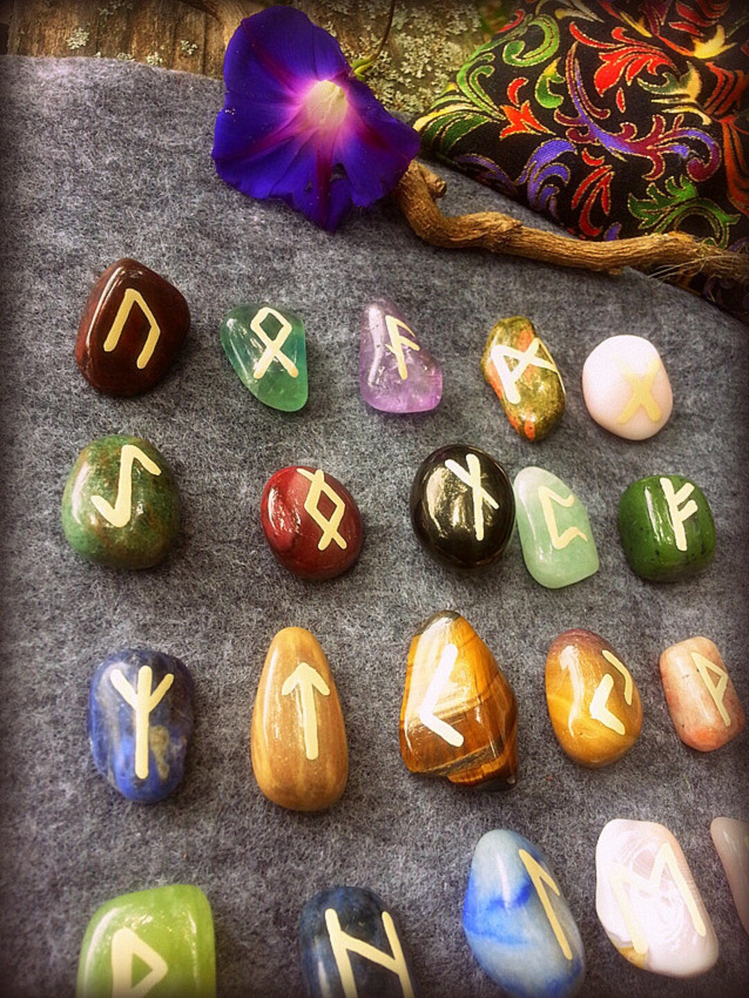 Rune Set. Elder Futhark. Handpainted Gemstone Rune Set. Gemstone ...