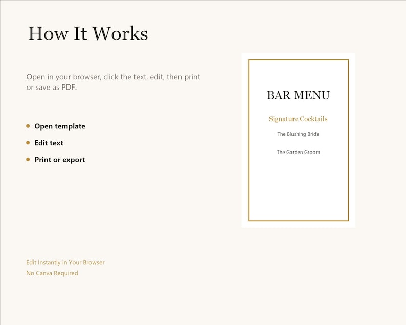 Wedding Bar Menu Template - Etsy