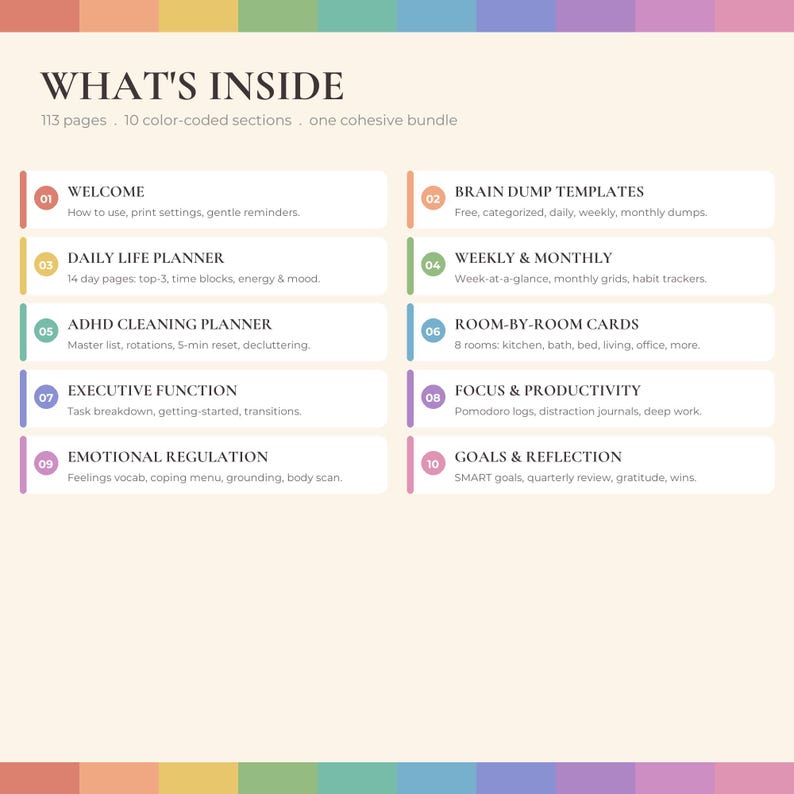 ADHD Planner Brain Dump Bundle | Color-coded Executive Function ...