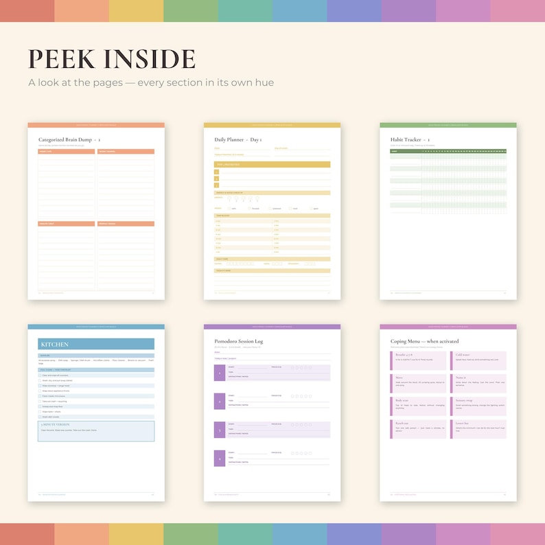 ADHD Planner Brain Dump Bundle | Color-coded Executive Function ...