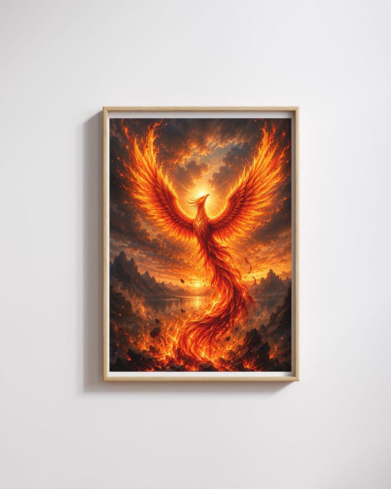 Phoenix Rising Wall Art | Fiery Fantasy Bird Symbol (digital Download ...