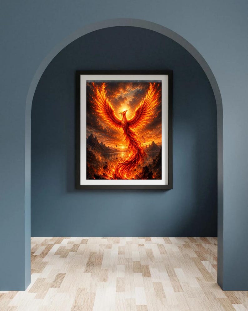 Phoenix Rising Wall Art | Fiery Fantasy Bird Symbol (digital Download ...