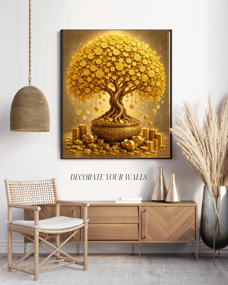 Money Tree Wall Art | Gold Coin Prosperity Decor (digital Download) - Etsy