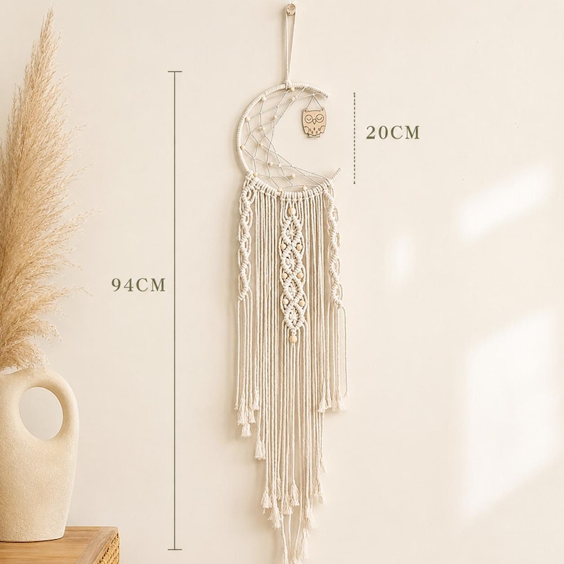 Crescent Moon Macramé Wall Hanging, Boho Dream Catcher, Nursery Bedroom ...