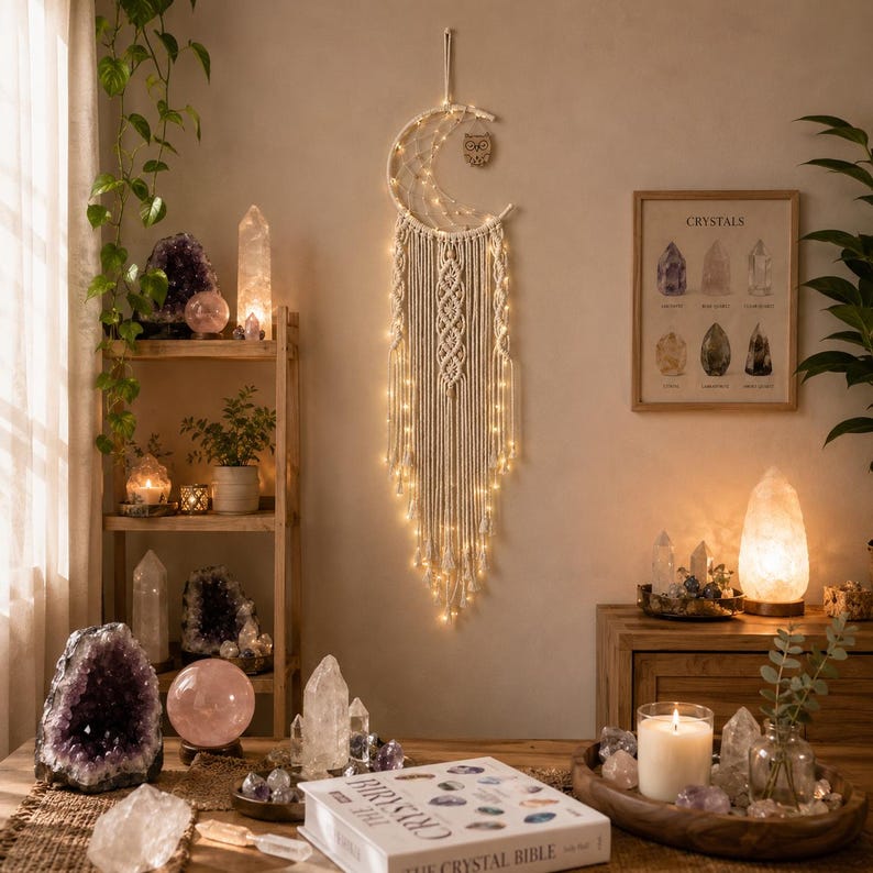Crescent Moon Macramé Wall Hanging, Boho Dream Catcher, Nursery Bedroom ...