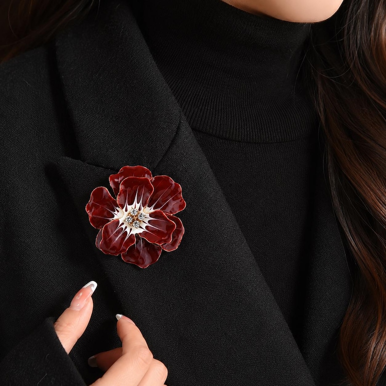 Large Enamel Flower Brooch: Gold Tone Rhinestone Statement Pin - Etsy