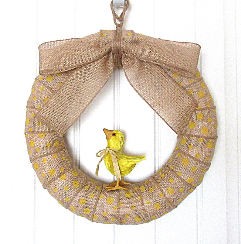 14-Inch Lil' Chick Wreath Yellow Polka Dot Burlap Wreath | Etsy