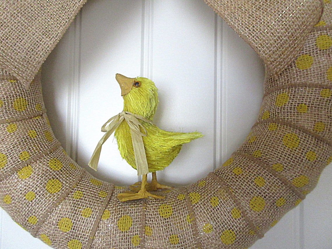 14-Inch Lil' Chick Wreath Yellow Polka Dot Burlap Wreath | Etsy