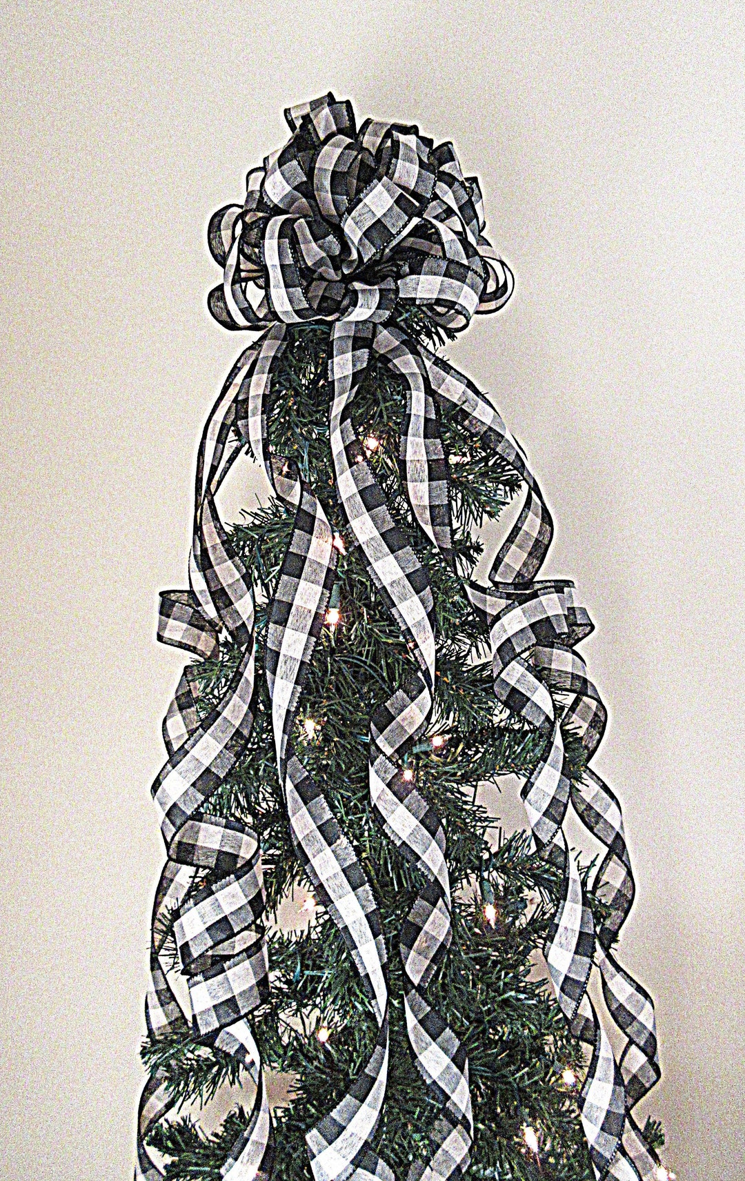 Christmas Tree Topper Black/off White Buffalo Check Bow With 7 FT ...