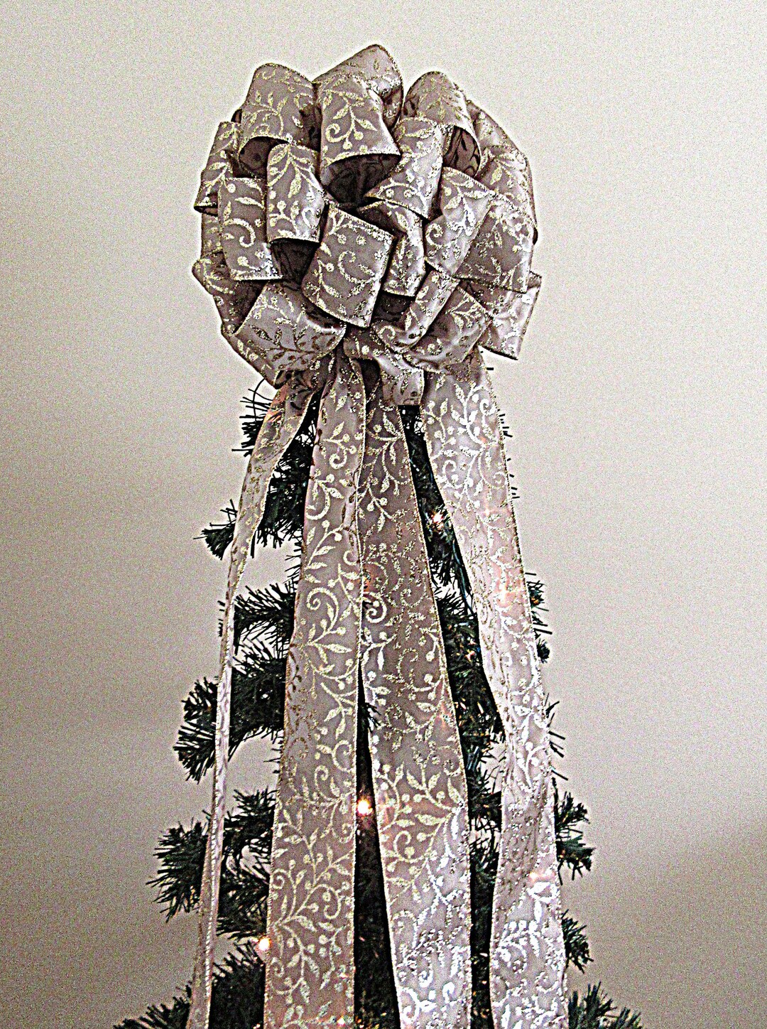 Christmas Tree Topper Satin Champagne/gold Glitter Tree Topper With 7 ...