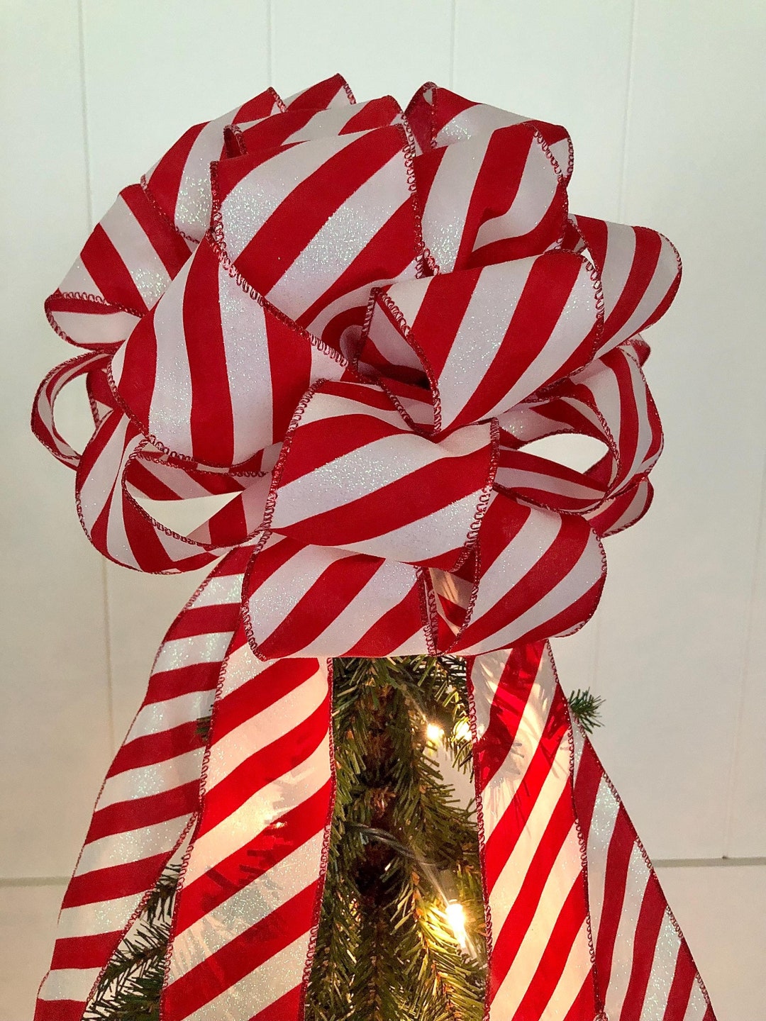 Christmas Tree Topper - Red and White Tree Topper With 7 FT Streamers ...