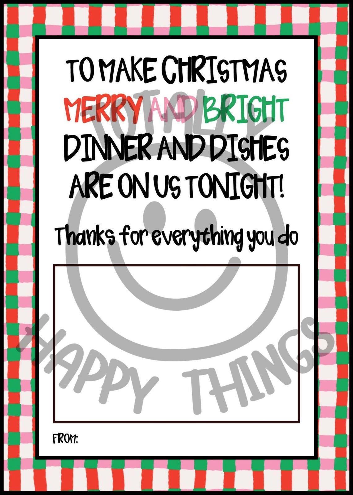 Merry & Bright Dinner and Dishes on Us Gift Card Holder - Printable ...