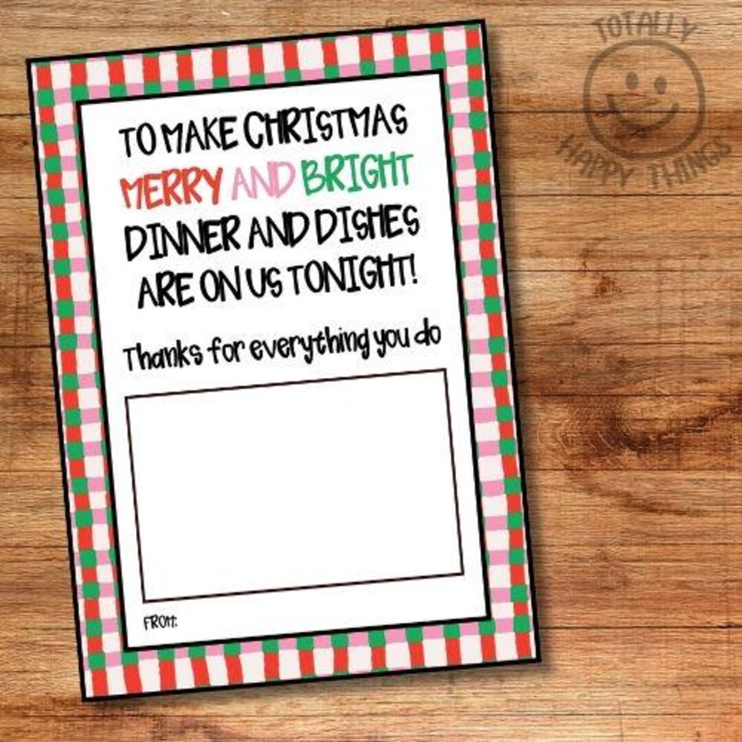 Merry & Bright Dinner and Dishes on Us Gift Card Holder - Printable ...