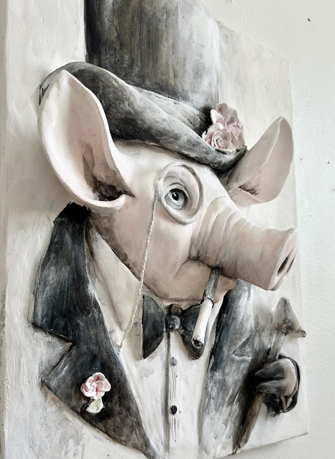 Victorian Gentleman Pig Bas Relief Art: 3D Plaster Canvas (16x20) - Etsy