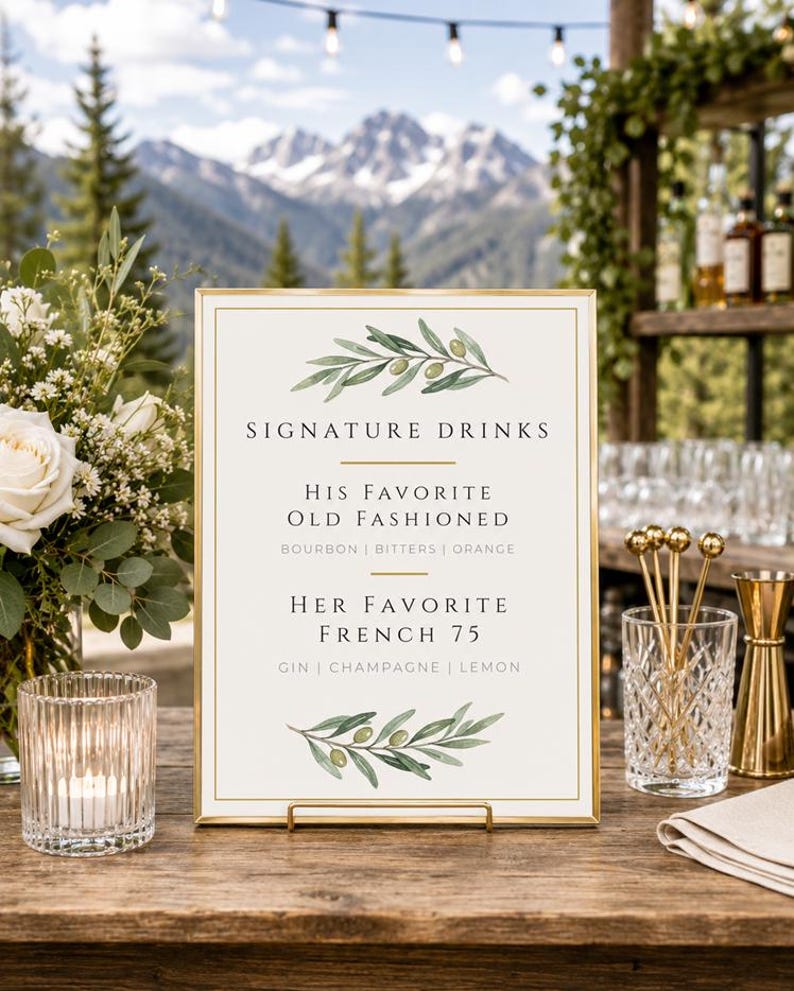 Elegant Wedding Signature Drinks Sign, His Hers Cocktail Menu (instant ...