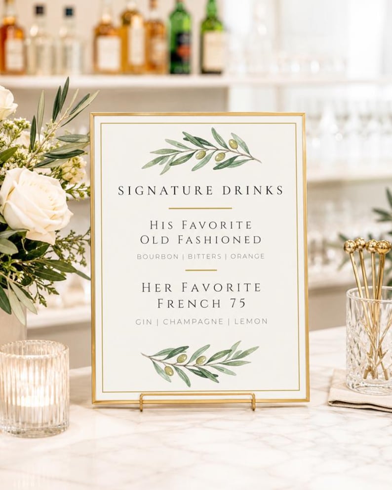 Elegant Wedding Signature Drinks Sign, His Hers Cocktail Menu (instant ...