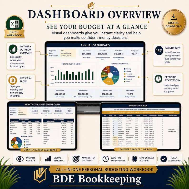 Monthly Budget Spreadsheet, Excel Planner, Google Sheets Expense ...
