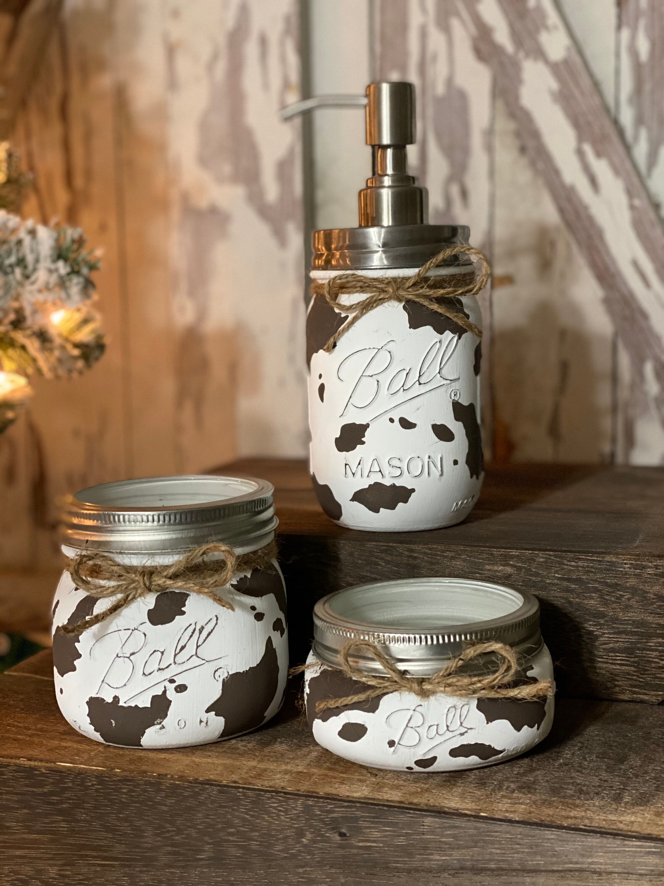 Cow Print Mason Jar Set Etsy cow-print-mason-jar-set-etsy