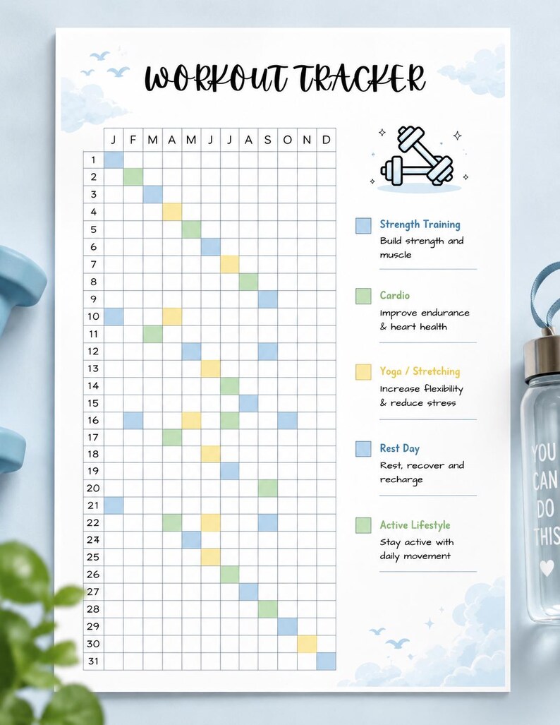 Workout Tracker Printable | Fitness Habit Calendar, Gym Log (digital ...
