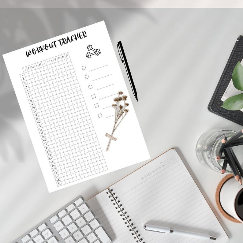 Workout Tracker Printable | Fitness Habit Calendar, Gym Log (digital ...